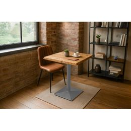 Bistrotisch Ines / Akazie naturfarben / 60x60 / S&auml;ulen-Gestell eckig Silber