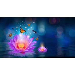 Fototapete papermoon "Blume mit Schmetterlingen", bunt, B:3m L:2,23m, Vlies, Tapeten