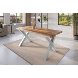 Baumkantentisch ATLAS 200 / Mango roughfarben / 200x100 / X-Gestell Silber