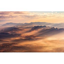 Fototapete papermoon "GEBIRGE-NEBEL TAL THAILAND BERGE WASSERFALL FLUSS SONNE", bunt, B:3m L:2,23m, Vlies, Tapeten