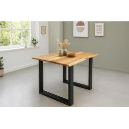 Baumkantentisch QUINTUS / naturfarben / 90x90 / U-Gestell Schwarz