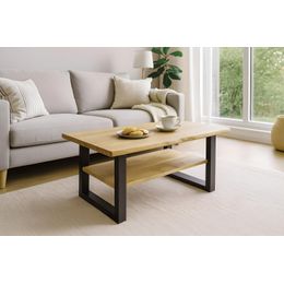 Couchtisch PATRICK 115 / Eiche naturfarben ge&ouml;lt / 115x65 / U-Gestell Schwarz