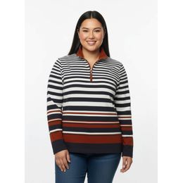 sheego Gro&szlig;e Gr&ouml;&szlig;en Sweatshirt im Streifen-Dessin, marine-rot-gestreift, Gr&ouml;&szlig;e 48 - Damen