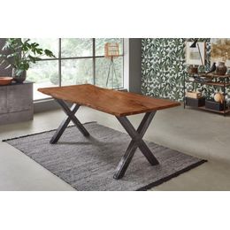 Baumkantentisch FREDERIK / nussbaumfarben / 200x100 / X-Gestell Vintage