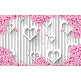 Fototapete papermoon "Muster mit Blumen und Herzen", bunt, B:3m L:2,23m, Vlies, Tapeten