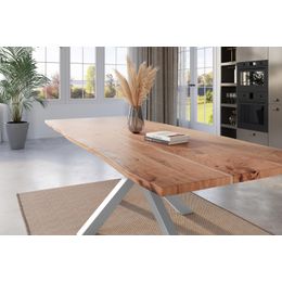 Baumkantentisch KALEA 240 / naturfarben / 240x100 / Spider-Gestell Silber