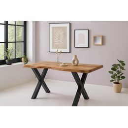 Baumkantentisch CALI / naturfarben / 140x80 / X-Gestell Schwarz