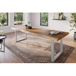 Baumkantentisch ATLAS / Akazie naturfarben / 240x100 / U-Gestell Silber