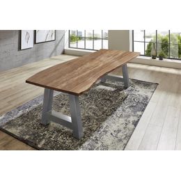 Baumkantentisch ADELAIDE 240 / naturfarben / 240x100 / A-Gestell Silber