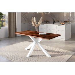 Baumkantentisch POLLY / nussbaumfarben / 180x90 / Spider-Gestell Wei&szlig;