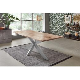 Baumkantentisch TABEA / naturfarben / 160x85 / Spider-Gestell Silber