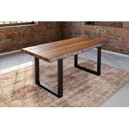 Baumkantentisch UTRECHT / nussbaumfarben / 220x100 / U-Gestell Schwarz