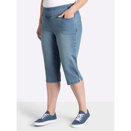 sheego Damen Caprijeans, Blau, Gr. 50, R&ouml;hrenhosen, Material: Baumwolle