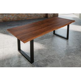 Baumkantentisch LAUREN / nougatfarben / 240x100 / U-Gestell Schwarz