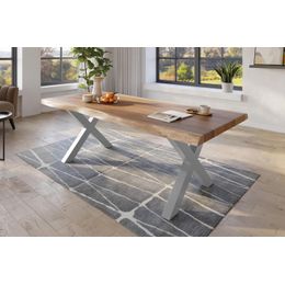 Esstisch Titan / naturfarben / 220x110 / X-Gestell Silber