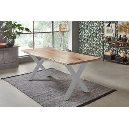 Baumkantentisch FREDERIK / naturfarben / 200x100 / X-Gestell Silber