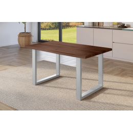 Esstisch Julius / Holz Nussbaum-Optik / 120x80 / U-Gestell Silber