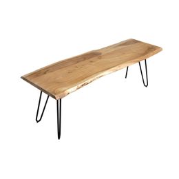 Sitzbank QUINTUS / naturfarben / 180 cm / Hairpin-Gestell Schwarz
