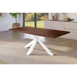 Esstisch Julius / Holz Nussbaum-Optik / 180x90 / Spider-Gestell Wei&szlig;