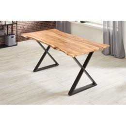 Baumkantentisch KASIMIR / naturfarben / 120x80 / X-Gestell Schwarz