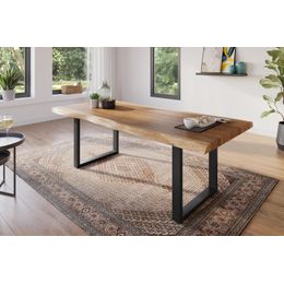 Baumkantentisch ATLAS 200 / Akazie naturfarben / 200x100 / U-Gestell Schwarz