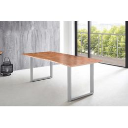 Baumkantentisch LUBIN / naturfarben / 220x100 / U-Gestell Silber
