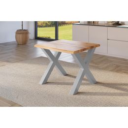 Esstisch Julius / Holz Wildeiche-Optik / 80x80 / X-Gestell Silber