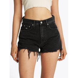 Shorts Tommy Jeans "HOT PANT BI8080", Damen, Gr. 28, N-Gr, schwarz (denim schwarz), Denim/Jeans, Obermaterial: 100% Baumwolle, Destroyed-Effekte, normal kurz, Hosen Shorts, im Destroyed-Look