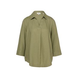 Hemdbluse s.Oliver, Damen, Gr. 38, summer khaki, Web, Obermaterial: 52% Leinen, 48% Viskose, unifarben, regular fit normal, V-Ausschnitt, Manschette, Blusen Hemdbluse, mit 3/4-&Auml;rmeln