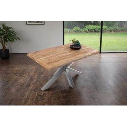 Baumkantentisch CALI Mango 140 / Mango roughfarben / 140x80 / Spider-Gestell Silber