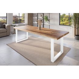 Baumkantentisch ATLAS 300 / Mango roughfarben / 300x100 / U-Gestell Wei&szlig;