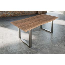 Baumkantentisch LAUREN / stonefarben / 220x100 / U-Gestell Silber
