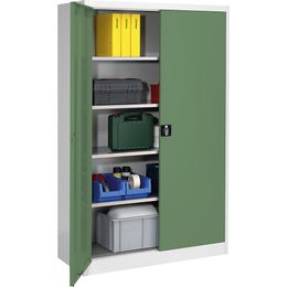 Mauser Schwerlast-Fl&uuml;gelt&uuml;rschrank, HxB 1950 x 1200 mm, Tiefe 500 mm, lichtgrau/resedagr&uuml;n