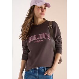 Sweatshirt Cecil, Damen, Gr. XL (44), macchiato braun, Web, 100% Baumwolle, bedruckt, comfort fit, Rundhals, Rippb&uuml;ndchen, Sweatshirts Sweatshirt, aus reiner Baumwolle