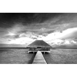 Fototapete papermoon "Haus auf dem Wasser Schwarz & Wei&szlig;", schwarz (schwarz, wei&szlig;), B:3m L:2,23m, Vlies, Tapeten