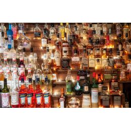 Fototapete papermoon "BAR-VINTAGE RETRO BISTRO PUB ALKOHOL FLASCHEN DESIGN", bunt, B:3m L:2,23m, Vlies, Tapeten