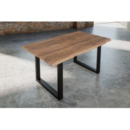 Baumkantentisch LAUREN / stonefarben / 180x90 / U-Gestell Schwarz