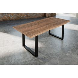 Baumkantentisch LAUREN / stonefarben / 200x100 / U-Gestell Schwarz