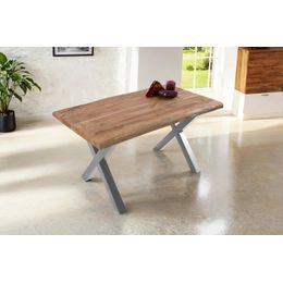 Baumkantentisch CALI Mango 140 / Mango roughfarben / 140x80 / X-Gestell Silber