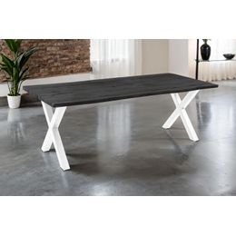 Esstisch JOSY / Holz graufarben-Optik / 240x100 / X-Gestell Wei&szlig;