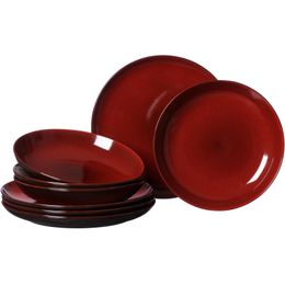 Ritzenhoff & Breker Tafelservice RITZENHOFF & BREKER "Teller Set, Geschirr-Set Gambia", rot, 8 Stk., Steinzeug, Geschirr-Sets, Tafelservice, Reaktivglasur, jedes St&uuml;ck ein Unikat, 8 Teile, f&uuml;r 4 Personen
