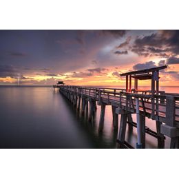Fototapete papermoon "HOLZ-BR&Uuml;CKE-GOLF NEAPEL PIER STEG MEER SEE STRAND SONNE", bunt, B:3m L:2,23m, Vlies, Tapeten