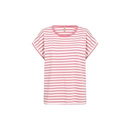 Kurzarmshirt soyaconcept "SC-RINA STRIPE 18", Damen, Gr. S, rapture rose combi, Single Jersey, Obermaterial: 95% Baumwolle, 5% Elasthan, gestreift, normal, Rundhals, Shirts