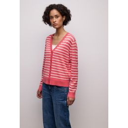 Cardigan Street One, Damen, Gr. 36, striking coral, Stoff, 86% Viskose, 14% Polyester, gestreift, normal normal, V-Ausschnitt, Rippb&uuml;ndchen, Strickjacken, mit V-Ausschnitt