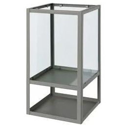 Windlicht CREATIV HOME "STAGES, Stumpenkerzenhalter aus Metall und Glas", grau (grau, transparent), B:15cm H:30cm T:15cm, Glas, Metall, Kerzenhalter, Windlicht, Kerzenhalter mit 2 Ebenen, im modernen Stil, individuell dekorierbar