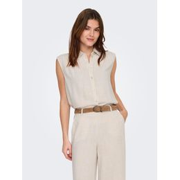 Blusentop Only "ONLSIESTA S/L LINEN BL SHIRT PNT NOOS", Damen, Gr. L, moonbeam, Web, Obermaterial: 80% Viskose, 20% Leinen, unifarben, regular fit normal, Blusen Blusentop, mit Leinen