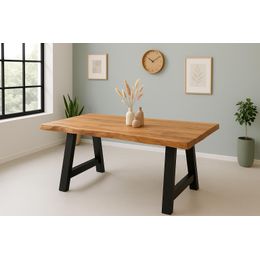 Baumkantentisch CALI / naturfarben / 160x85 / A-Gestell Schwarz