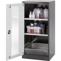 ASECOS Labor-Chemikalienschrank, 1-t&uuml;rig, halbhoch, 2 Fachb&ouml;den, mit Sichtfenster, grau