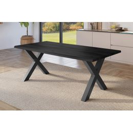 Esstisch Julius / Holz Grau-Optik / 180x90 / X-Gestell Schwarz