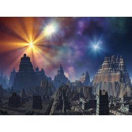 Fototapete papermoon "PLANETEN-FUTURISTISCH WELTRAUM MOON GALAXIE UNIVERSUM", bunt, B:3m L:2,23m, Vlies, Tapeten